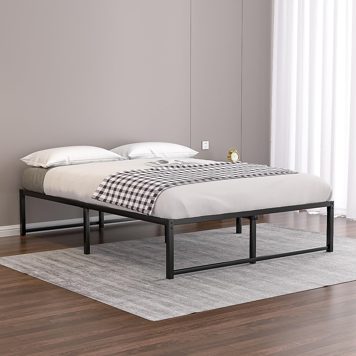 VECELO 14" High Queen Bed Frame/Metal Platform Mattress Foundation/No Box Spring Needed