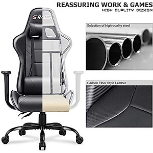 Homall Gaming Chair Computer Office High Back Leather Gamer Desk Chair Ergonomic Adjustable Swivel Racing Chair with Headrest and Lumbar Support (Black)