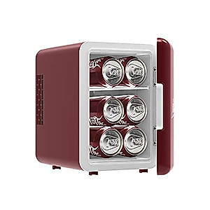 CURTIS MIS135DRP DR. Pepper Mini Portable Compact Personal Fridge Cooler, 6 Cans, Maroon & Coca-Cola Classic Coke Bottle 4L Mini Fridge w/ 12V DC and 110V AC Cords, 6 Can Portable Cooler, Red