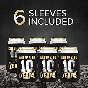 Cheers to 5 Years Can Cooler - 6 Pack, Insulated Thermocooler, Black with Gold Text, 5th for Him or Her, Party Favor, Fade-Resistant (5th Anniversary)