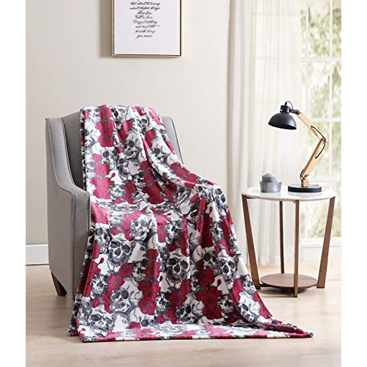Morgan Home Fashions Velvet Plush Throw Blanket- Soft, Warm and Cozy, Lightweight for All Year Round Use 50 x 70 Inches (Botanical Skulls)