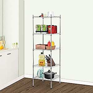 5 Shelf Wire Shelving Unit Metal Nsf Wire Shelf Organizer Storage Shelves Heavy Duty Height Adjustable Utility Leveling Feet Steel Layer shelf Commercial Grade Rack Capacity-18x18x59,Chrome