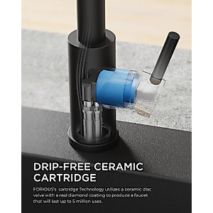 FORIOUS Black Kitchen Faucet with Soap Dispenser, Kitchen Faucet with Pull Down Sprayer, Classic Stainless Steel Kitchen Sink Faucet, Updated High Arc Single Hole Faucet for Kitchen Sink RV Bar Camper