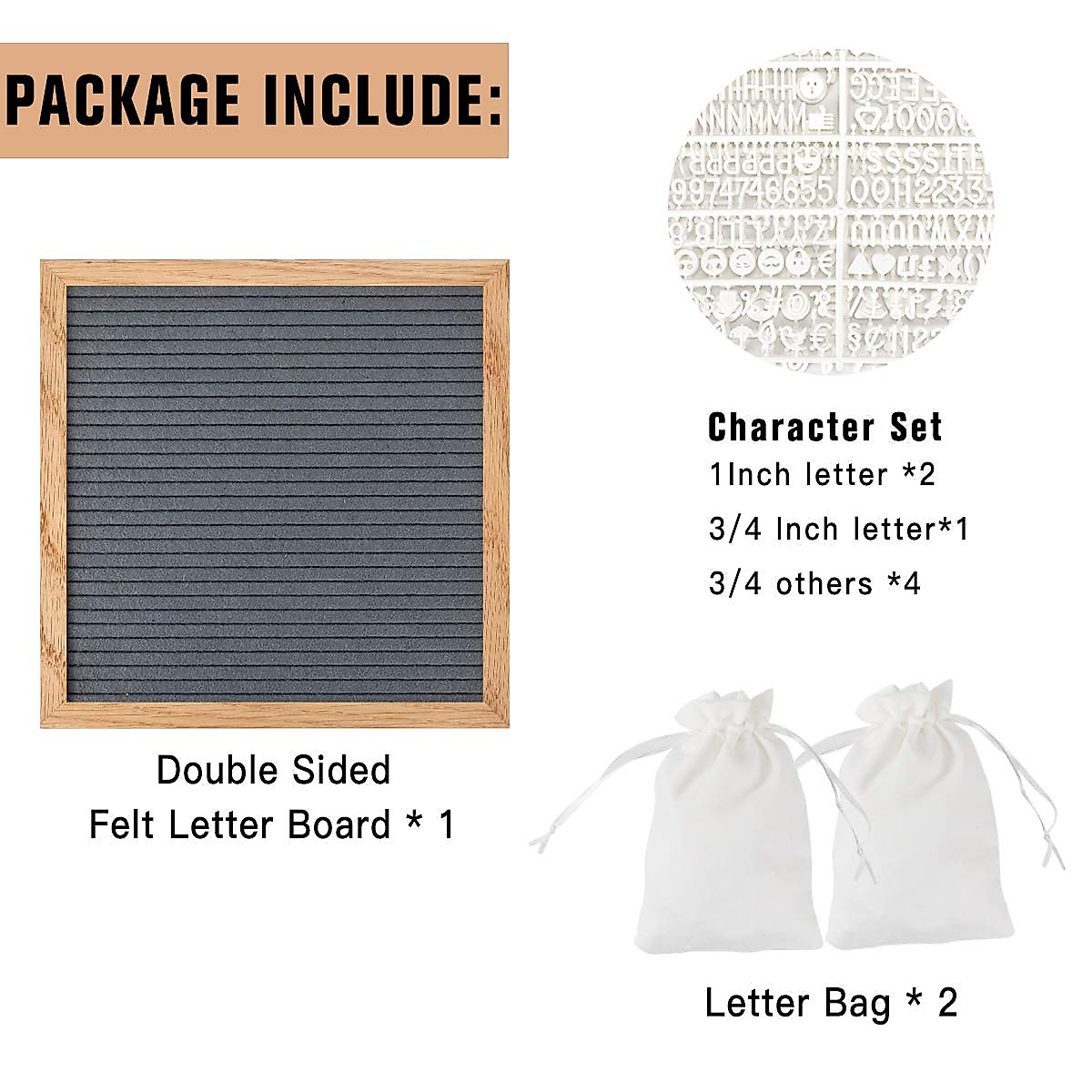 Double Sided Felt Letter Board with Letters - 10" x 10" Rustic Wood Frame Message Board with Changeable Letter Boards Include Pre-Cut 889 White Plastic Letters