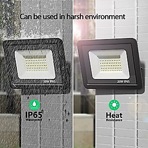 UNUSROOM 2 Pack 50W LED Flood Light Outdoor, 7000LM LED Work Lights,6500K Outdoor Floodlights, IP65 Waterproof,Plug in Flood Light, 6500K Daylight White Plug in Security Light for Yard Lawn Garden