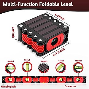 Multi-Function Foldable Level Measuring Tool,24 Inch Magnetic Level Tool with 4 Easy to Read Level Bubbles,Precise Leveling Tool for Carpenters,Woodworkers,Fabricators
