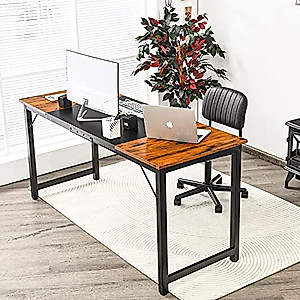 Tangkula 63 Inch Large Home Office Computer Desk, Modern Splice Study Writing Desk w/Heavy Duty Steel Frame, Spacious Conference Desk, Industrial Computer Table Workstation, Easy Assemble