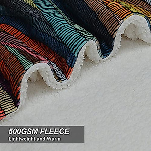 QiyI Plush Sherpa Fleece Throw, Soft Fuzzy Velvet Warm Winter Blanket for Kids Adults, Luxury Microfiber Flannel Thick Blanket for Sofa Couch Bed, 50 x 60 Inches, Wavy Bohemian Print