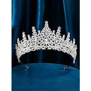 Generic Queen Crown Silver Wedding Crystal Tiaras Rhinestone Wedding Crowns and Tiaras for Women Costume Party Hair Accessories Princess Birthday Crown
