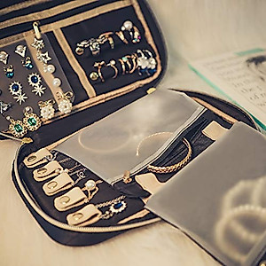 ProCase Travel Jewelry Organizer Case for Women Christmas Valentine's Day Gift, Soft Padded Jewelry Storage Bag Box Carrying Case Pouch for Rings, Bracelet, Earring, Chains, Necklace Holder -Black