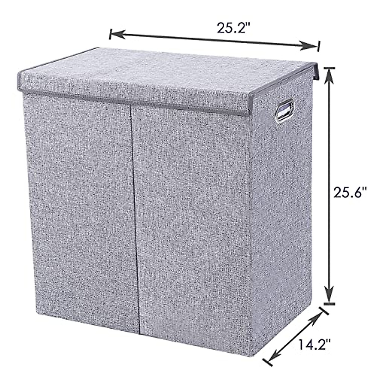 SUPERJARE Double Laundry Hamper with 2 Removable Liner Bags, 150 L Large Laundry Basket with Magnetic Lid, Collapsible Clothes Hamper with Easy Carry Built-in Handles, 2 Section, Linen Gray
