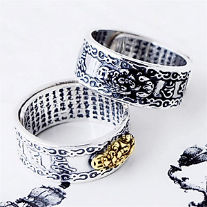 TOWELL Adjustable FENG Shui PIXIU MANI Mantra Protection Wealth Ring