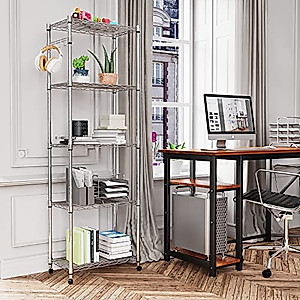 BATHWA 5-Tier Wire Shelving Unit on Wheels, Heavy Duty Rolling Shelving Rack, Chrome Shelves for Bathroom, Kitchen, Living Room