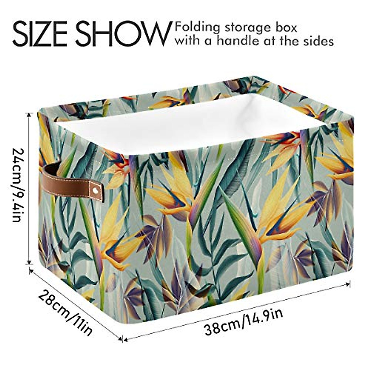 Storage Basket Cube Tropical Palm Flower Leaves Large Collapsible Toys Storage Box Bin Laundry Organizer for Closet Shelf Nursery Kids Bedroom,15x11x9.5 in,2 Pack