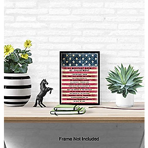 Military Oath of Enlistment - Patriotic American Flag Wall Art Decor, Decoration - Gift for Soldiers, Army, Navy, Air Force, Marines, Coast Guard, Veterans, Vets-UNFRAMED Poster Print 8x10 Photo