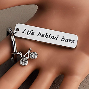 CENWA Funny Biker Lovers Gift Cycling Keychain Bicycle Gift Mountain Bike Ride Gift Life Behind Bars Keychain Gift for Biker Racer(Life Behind Bars)
