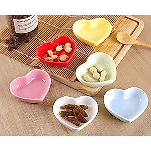 WHJY Pink Love Heart Shaped Ceramic Side Dish Bowl, Contemporary Porcelain Side Dishes Bowl, Seasoning Dishes Soy Dipping Sauce Dishes for Wedding Birthday Party- Set of 6