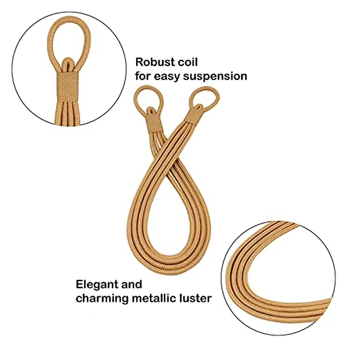 MALANOV Curtain 4 Strand Ropes Tiebacks Tie-Backs, Curtain Handmade Holdbacks, Polyester 4 Strand Cord Rope Tieback - Gold 2 Pack