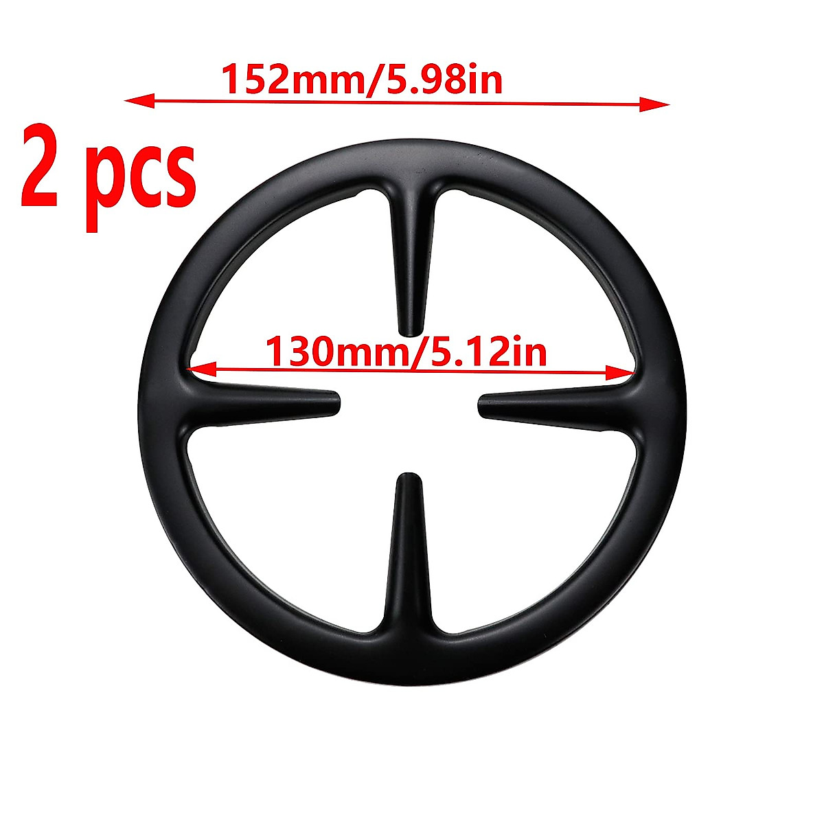 Risbay 2 Pcs Cast Iron Gas Stove Cooker Ring Reducer, Black, 6-Inch