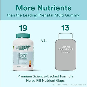 SmartyPants Prenatal Vitamins for Women, Multivitamin Gummies: Omega 3 Fish Oil (EPA/DHA), Biotin, Methylfolate, Vitamin D3, C, Vitamin B12, B6, Vitamin A, K & Zinc, 80 Count (20 Day Supply)