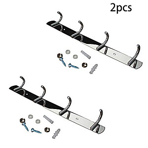 Yinpecly 290mm(11.42-inch) Coat Hook Wall Mounted 201 Stainless Steel Hook Coat Hat Rack with 4 Hooks, for Entryway, Foyer, Hallway, Bathroom, Bedroom, Silver 2Pcs