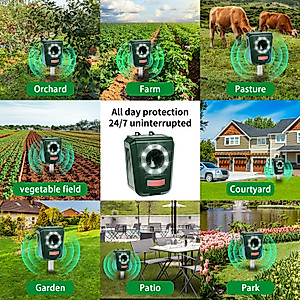 2024 Ultrasonic Deer Repellent Devices Solar Animal Repeller for Cat Dog Deer Raccoon Coyote Skunk, Waterproof Cat Deterrent Outdoor with Explosive Flashing Light for Lawns Yard