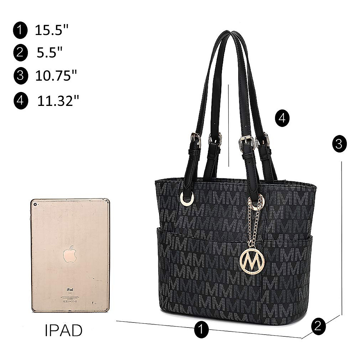 MKF Shoulder Bag for Women: PU Leather Top Handle Tote Handbag – Lady Fashion Satchel Pocketbook, Signature Purse White