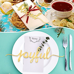 Marsui 12 Pieces Thanksgiving Acrylic Cutouts 6 Patterns Thankful Plate Sign Place Cutouts Grateful Blessed Gather Fall Plate Decors for Thanksgiving Table Decor Home Party(Vivid Style,Gold)