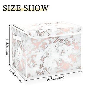 Leideawo Collapsible Storage Boxes Marble Rose Gold Storage Baskets Washable With Lids And Handle For Home Bedroom Closet Office
