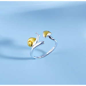 Helen de Lete Snail on Mushroom Plants S925 Sterling Silver Adjustable Ring For Women