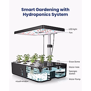 iDOO Hydroponics Growing System 12Pods, Indoor Garden with LED Grow Light, Plants Germination Kit, Built-in Fan, Automatic Timer, Adjustable Height Up to 11.3" for Home, Office