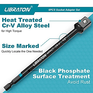 Libraton Impact Grade Socket Adapter Set, 3" & 6", Drill Socket Adapter, Impact Socket Adapter, Socket Driver Adapter, Drill Socket Adapter Extension, with Storage Bag