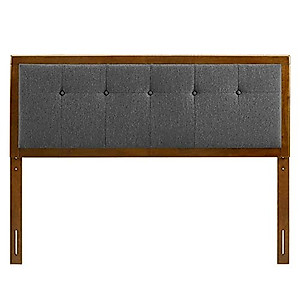 Modway Draper Tufted Queen Fabric and Wood Headboard in Walnut Charcoal