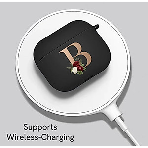 Custom Monogram Airpods Case with Keychain - for AirPods 1/2 / 3 / Pro/Pro 2 - Shockproof Silicone Initials Airpods Case, Gift for her, Women's Unique Personalized Floral Flower Airpod Case Cover