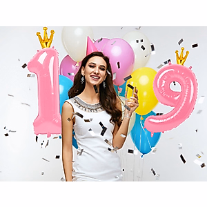 40 Inch Pink Number Balloon 0-9(Zero-Nine) with Crown, Big Size Happy Birthday Balloon, Foil Helium Big Number Balloon for Birthday Party,Wedding, Anniversary (PINK 2)