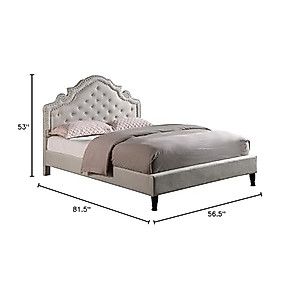 Full Upholstered Platform Bed Frame with 51" Tall Headboard- Button Tufted Cloth Bed- Wood Slat Support with Storage Space - No Box Spring Needed - Easy Assembly - Light Beige - OLIVER & SMITH Madison