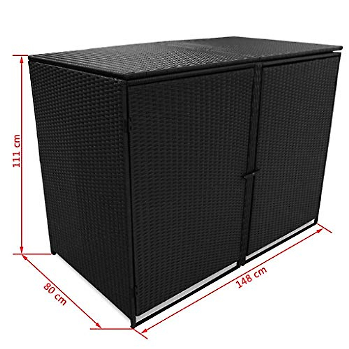 Festnight Outdoor Double Waste Bin Shed Patio Garden Storage Shed Poly Rattan Black