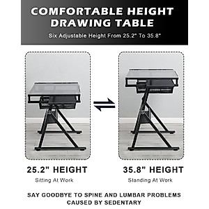 LifeSky Adjustable Drafting Table for Artists - Drawing Table with Storage for Artwork - Glass Art Desk with Drawers for Artists Painters Illustrators Cartoonists