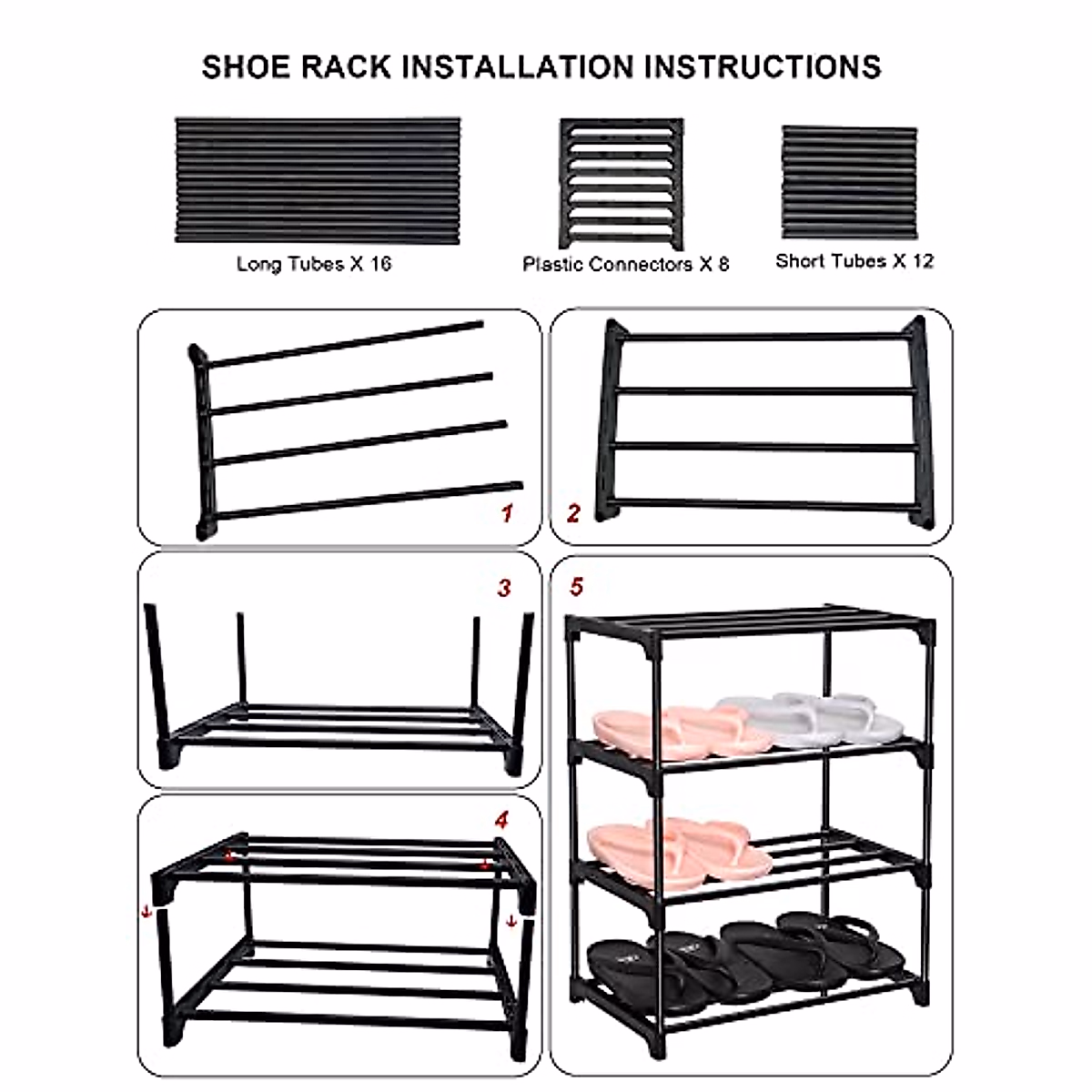 LNYZQUS Upgrade 4 Tier Small Shoe Rack, Kids Show Rack Closet Shoe Organizer,Compact Stackable Shoe Shelf Shoe Stand Floor Shoe Rack for Narrow Space,Zapateras Organizer for Shoes (Blue)