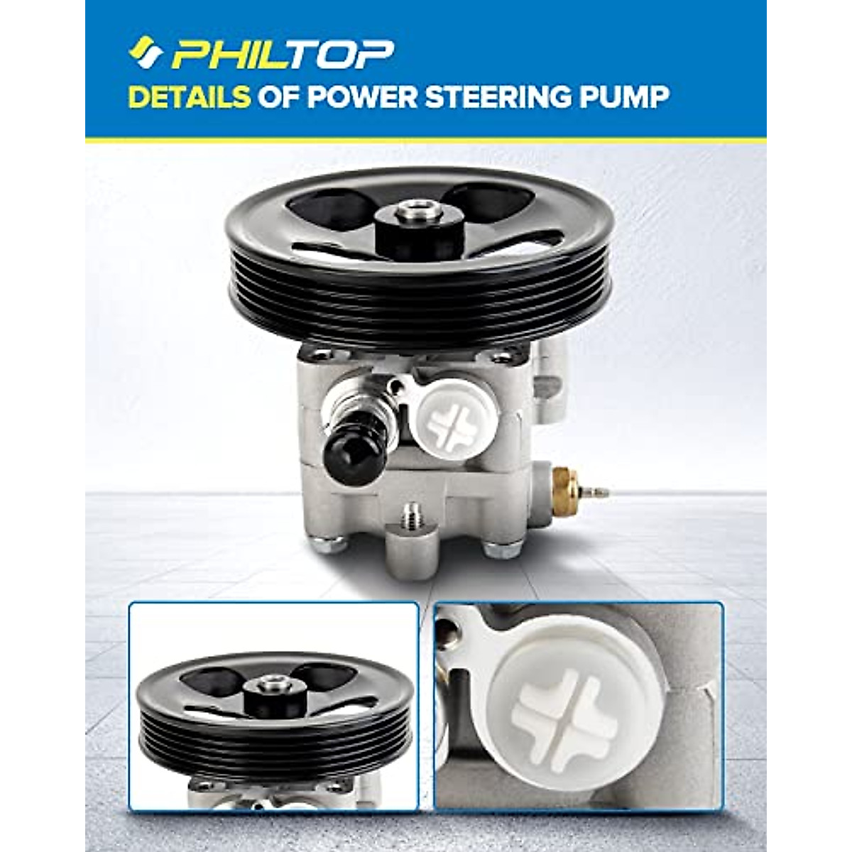 PHILTOP Power Steering Pump 21-167 OE Replacement For SX4 2007 2008 2009 2.0L L4 with Pulley, 4911080J00 Power Assist Pump, Automotive Replacement Power Steering Pumps