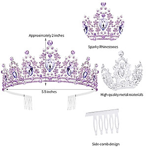 SuPoo Purple Birthday Sash and Crown Kit Princess Crown Birthday Tiara Birthday Girl Crown with Comb Glitter Birthday Sash for Women Crystal Tiaras for Girls Headband Happy Birthday Decorations Gifts