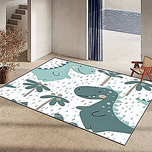 Area Rug Non-Slip Floor Mat Dinosaur Baby boy Seamless Pattern Sweet Dino with Palm Scandinavian Indoor Outdoor Living Room Kids Room Bedroom Carpet Runner Rug Home Decor Doormat Yoga Mat Patio Mat
