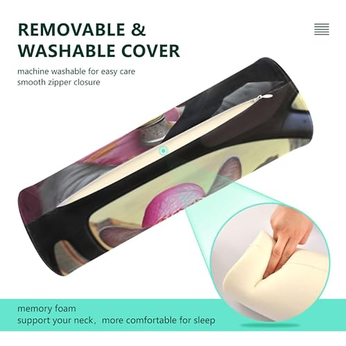 xigua Cute Cat Driver Neck Roll Pillow for Neck Relief with Removable Washable Cover - Memory Foam Round Cylinder Bolster, Ergonomically Designed for Head, Neck, Back, and Legs