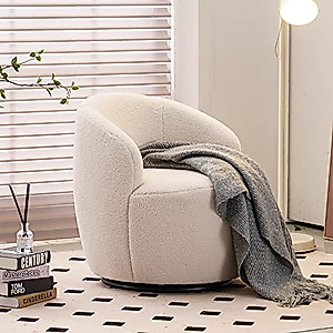 Antetek Swivel Barrel Chair, Round Accent Sofa, Club 360 Degree Modern Leisure Arm Chair for Nursery, Living Room, Hotel, Bedroom, Office, Lounge, Ivory Teddy