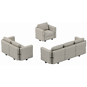 Belffin Modular Sofa Set for Living Room Furniture Sets 3 Piece with Storage Seat Velvet Sofa Couch Set Grey