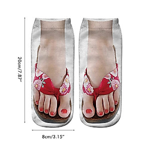 Syrisora 4 Pairs Funny Flip Flop Socks - Manicure Print Socks 3D Pattern Socks Sandal Printed Socks Low Cut Ankle Socks Running Yoga Socks (B)