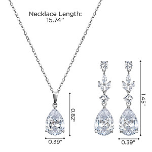 SWEETV Teardrop Wedding Jewelry Sets for Women Brides Bridesmaids, Crystal Bridal Necklace Drop Earrings Set,Prom Costume Bridal Wedding Jewelry, Silver