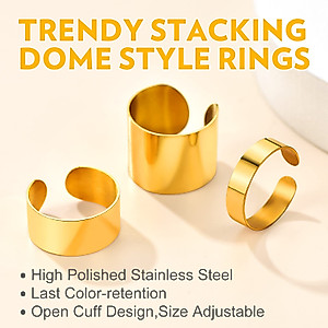 Bandmax Women Cuff Stacking Band Rings 18K Gold Plated Wide Big Plain Dome Ring Sets Stackable for Men Flat Wide Cuff Ring Fancy Wedding Rings 5/10/17MM