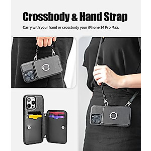 GOOSPERY Rich-Fit iPhone 14 Pro Max Crossbody Wallet Case for iPhone 14 Pro Max Case [Strap Included] with Card Holder Lanyard Magnetic Clasp [Kickstand Ring] Heavy Duty Protection, Black