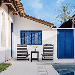 IVY&LANE Portable Xavier-Chairs Set of 2 | Folding-Adirondack-Chair | Wave | HDPE Plastic | Black | All-Weather Resistant | for Outdoor Fire-Pit Patio Lawn Beach Poolside